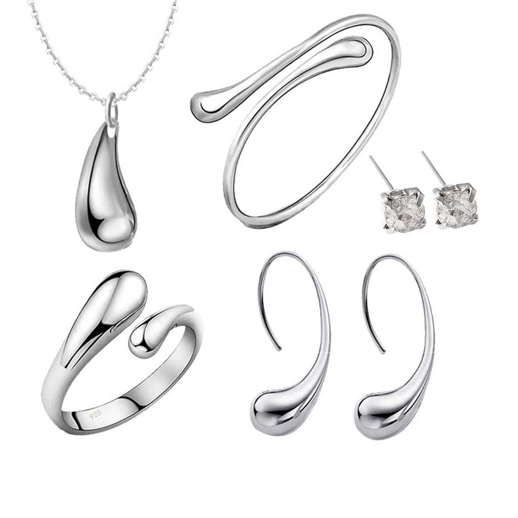 Buy Fashion Water Drop Jewelry Set Ear Hook Necklace Bracelet Ring 5 In ...
