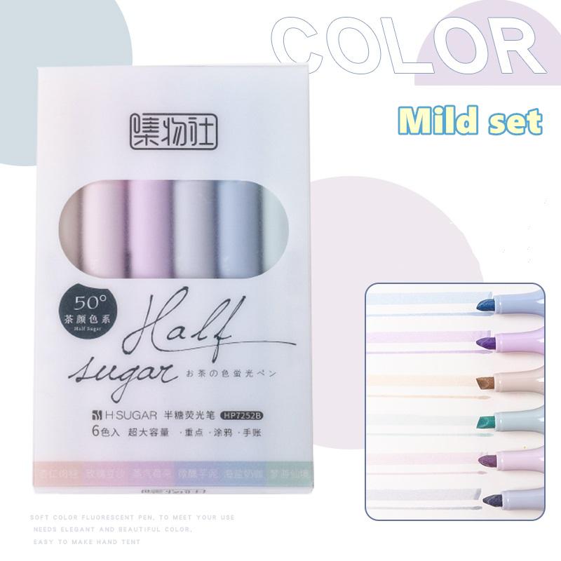 Buy 6pcs Half Sugar Highlighter Pens Set Mild & Retro Color Marker Spot ...
