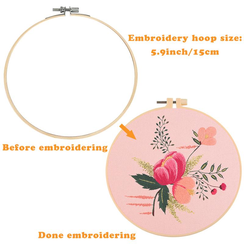 Buy 6 Pcs/set Fabric Floral Embroidery Diy Kit With Embroidery Stretch ...