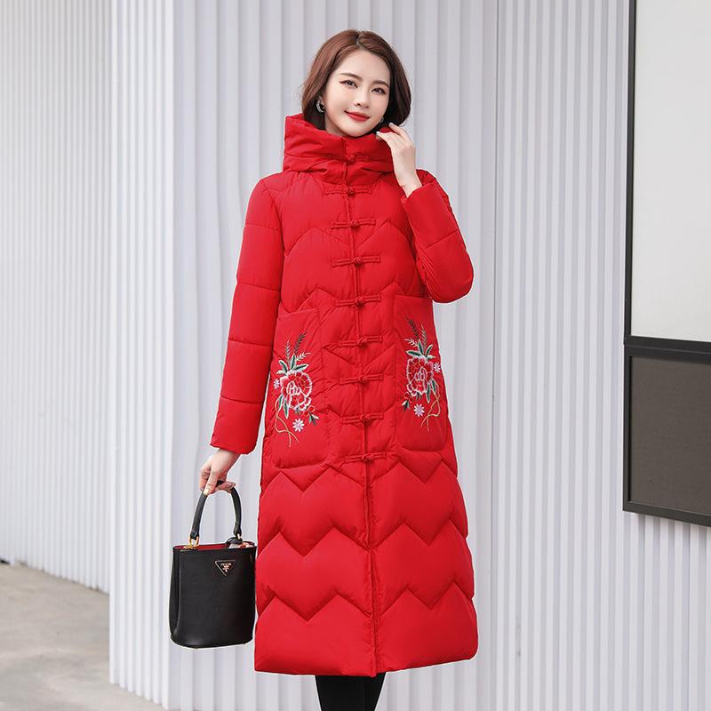 Buy Ethnic Style Cotton Winter Long Embroidered Buckle Hooded Jacket ...