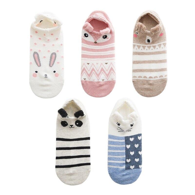 Cheap 1/5 Pairs Women Cute Animal Boat Socks Pack Cartoon Kawaii 3D Ear ...