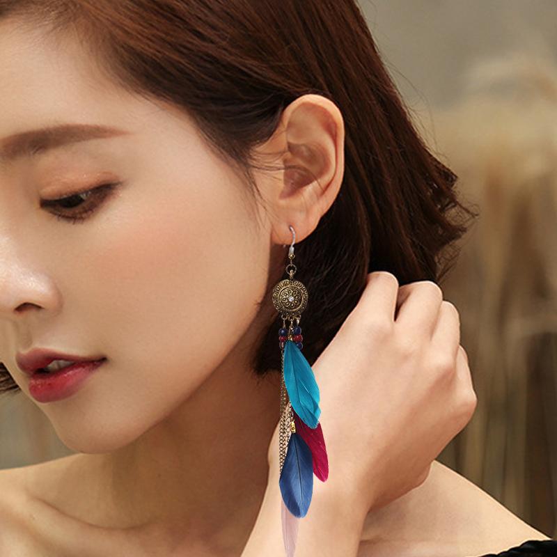 1Pair Copper Hook with Dangle Feather Pendant Ear Ring Piercing Ear ...