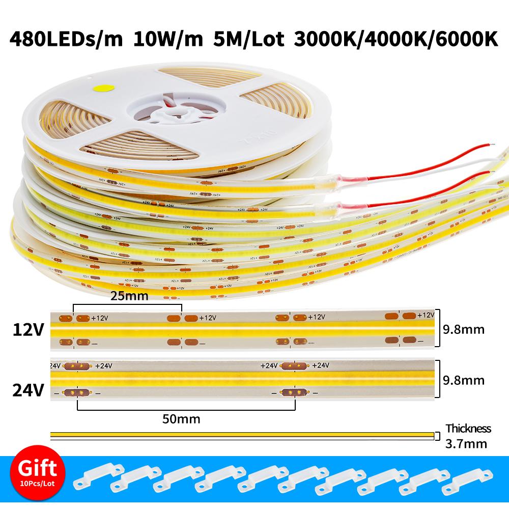 Buy 12V/24V COB LED Strip lP68 Waterproof High Density Flexible Led Light 480LEDs/m 5M/ Lot at ...