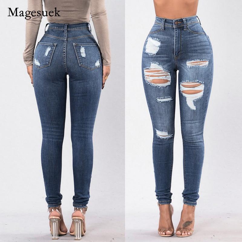Buy 2021 Autumn Women Fashion Denim Jeans Solid Washed Jeans Skinny ...