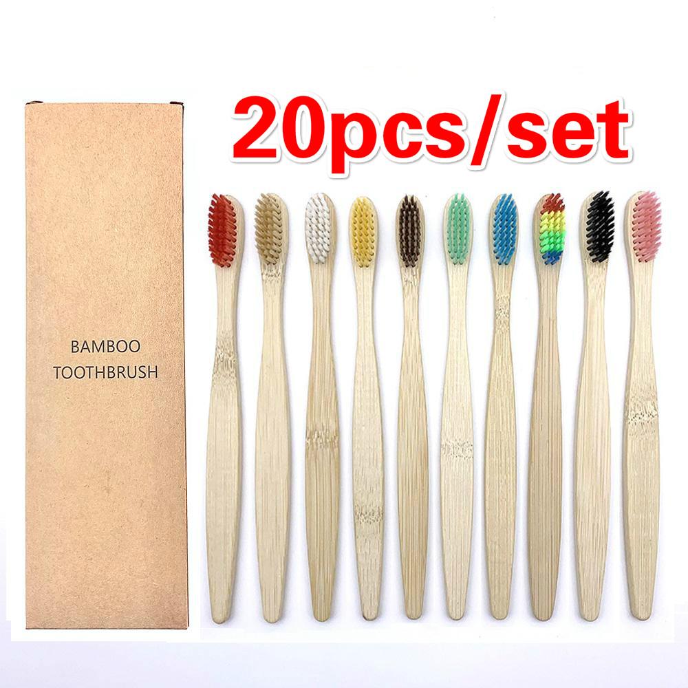 20PCS Colorful Natural Bamboo Toothbrush Teeth Whitening Bamboo ...