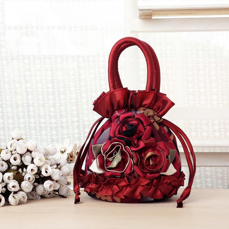 Buy Women Fashion Cloth Tote Bags Drawstring Handbags Handmade Flower ...