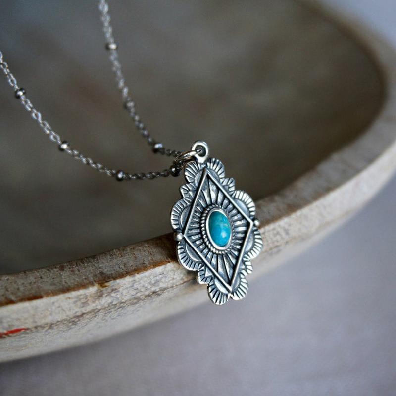 Vintage Silver Color Rhombus Lace Turquoise Line Pattern Vintage Boho ...