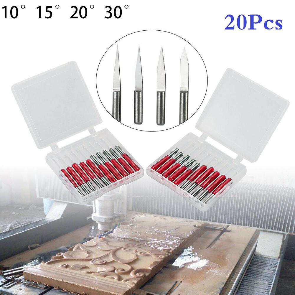 Buy 20X/set Engraving End Mill 0.1mm 10° 15° 20° 30° Engraving Bits CNC ...