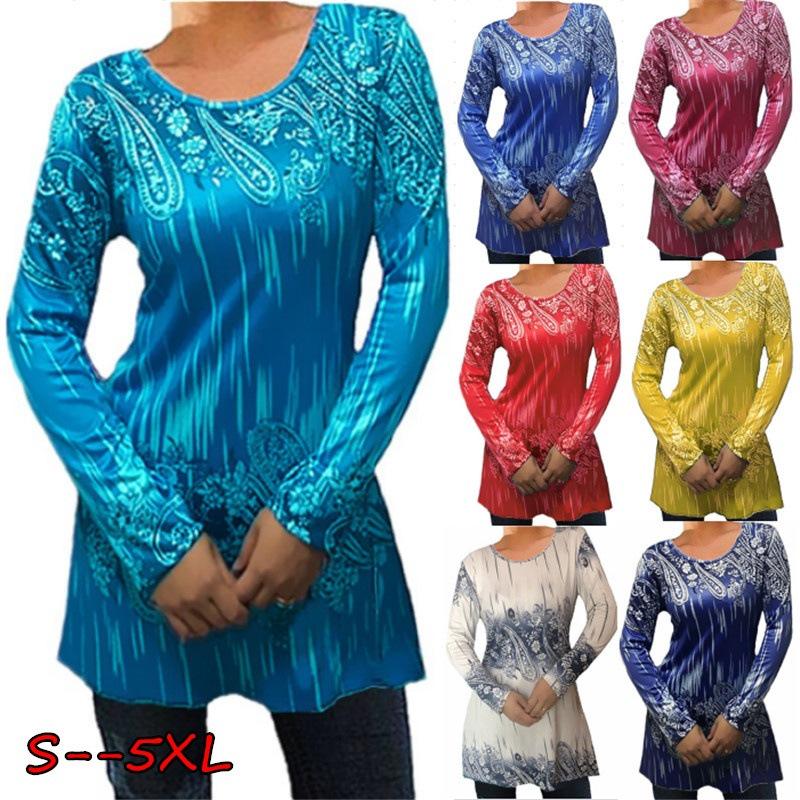 Cheap Autumn Fashion Women's Plus Size Floral Printed Long Sleeve Round ...