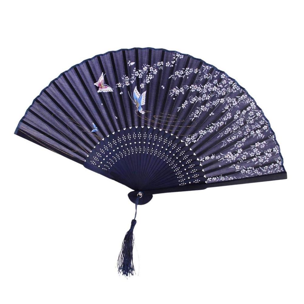 Buy Handheld Folding Fans Hollowed Bamboo Fans with Tassel Women's ...
