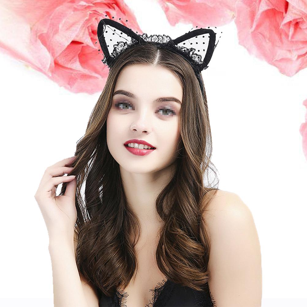 Buy Halloween Headband Lace Cat Ears Accessory Hair Band Party Favors ...