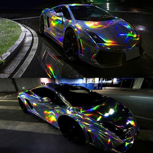 Buy Holographic Black Rainbow Neo Chrome Car Vinyl Wrap Air Bubble Free ...