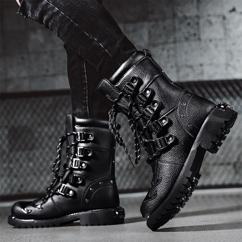 Buy Men's High-top Leather Fashion Non-slip Anti-collision Motor ...