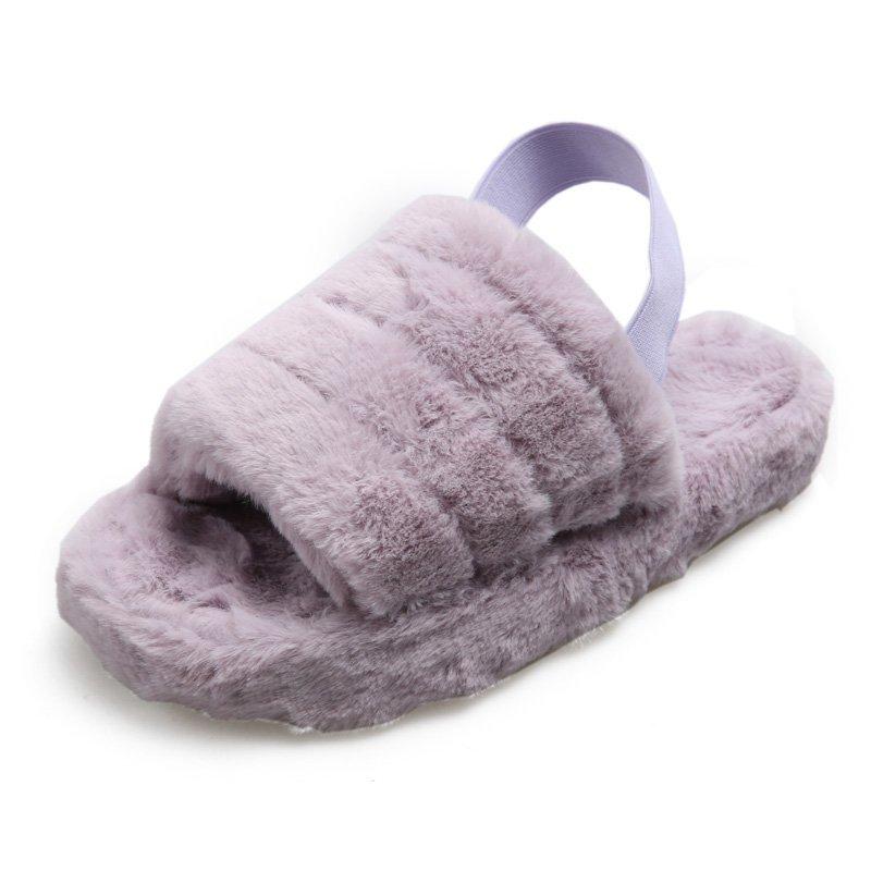 Buy Women Fluffy Fur Sliders Slippers Slip On Flat Sandals Mules Shoes ...