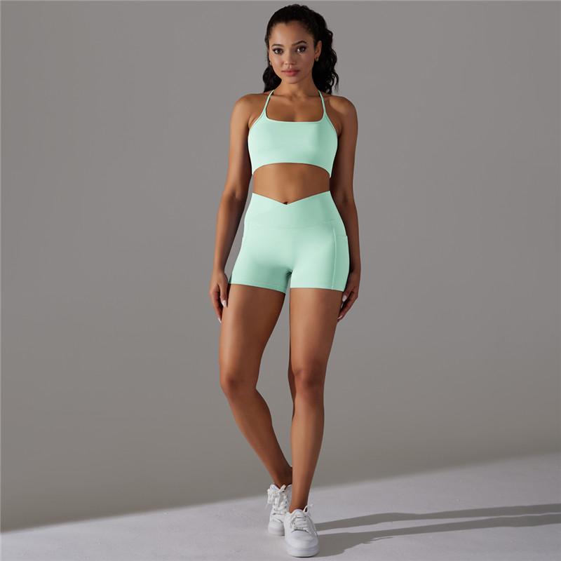 Cheap Nessaj Women Gym Fitness Set Hip Lifting Pocket Yoga Shorts Push Up Back Cross Sports Bra ...