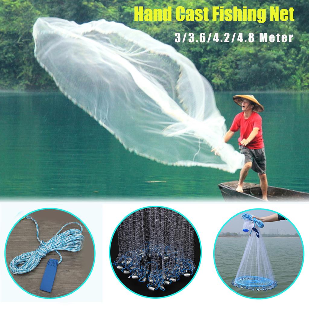 Buy Hand Cast Twine Fishing Net Spin Network Fish Foldable Baits Trap ...