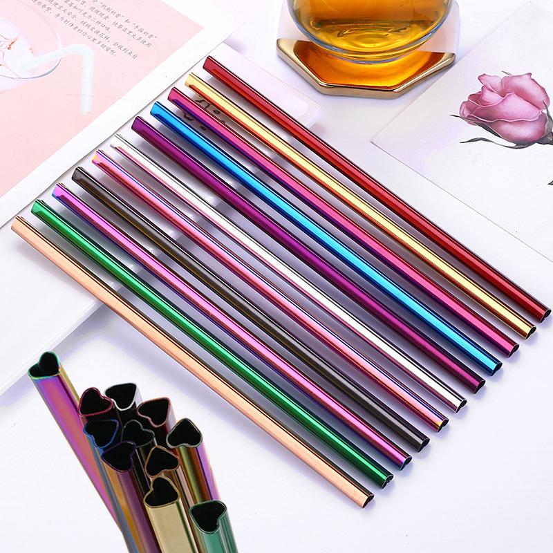 Buy 1Pcs Reusable Metal Drinking Straw Heart-shaped Pearl Milkshake ...