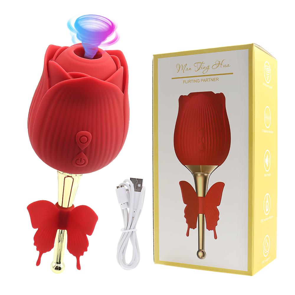 Cheap Rose Vibrators Vaginal Sucker With Butterfly 10 Vibration Dildo