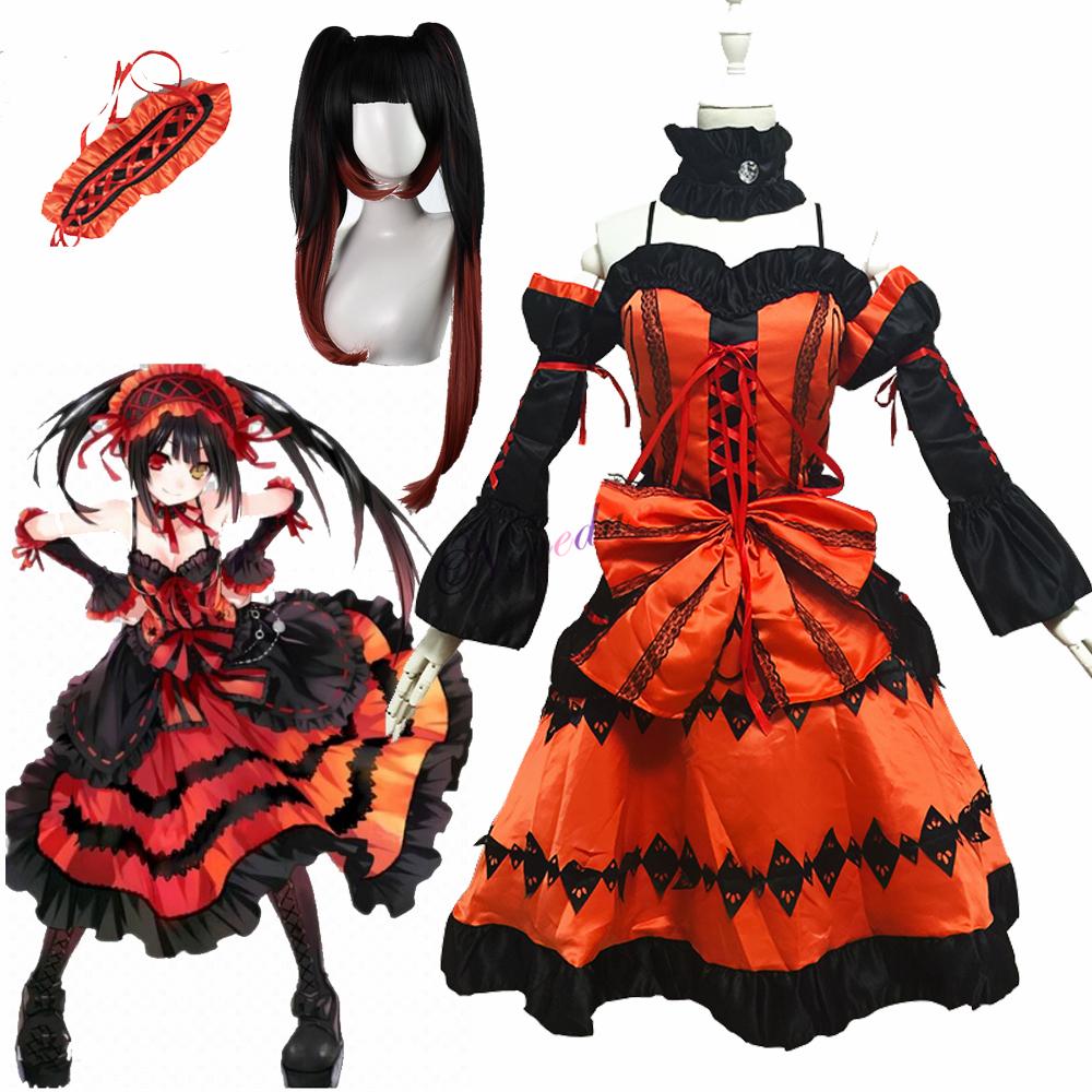 Anime DATE A LIVE Tokisaki Kurumi Cosplay Costume Wig Fancy Gothic ...