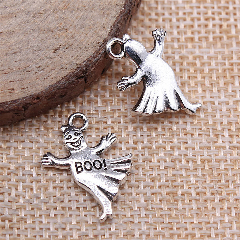 Buy Antique Silver Color Boo! Halloween Ghost Charms 15x20mm Brand ...