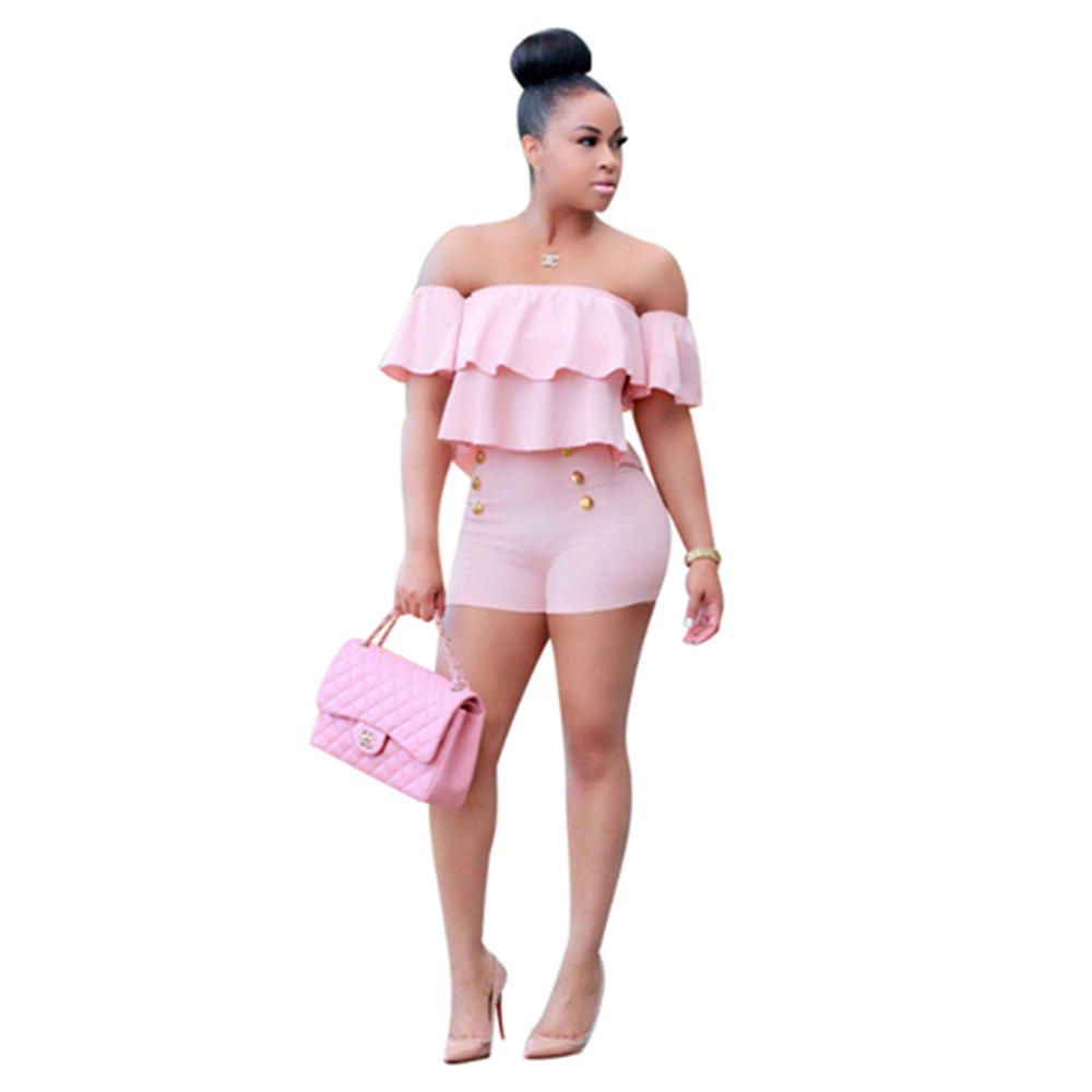 Buy Fahion Casual Ruffle Two Piece Set Women Crop Top Short Pants Sexy ...