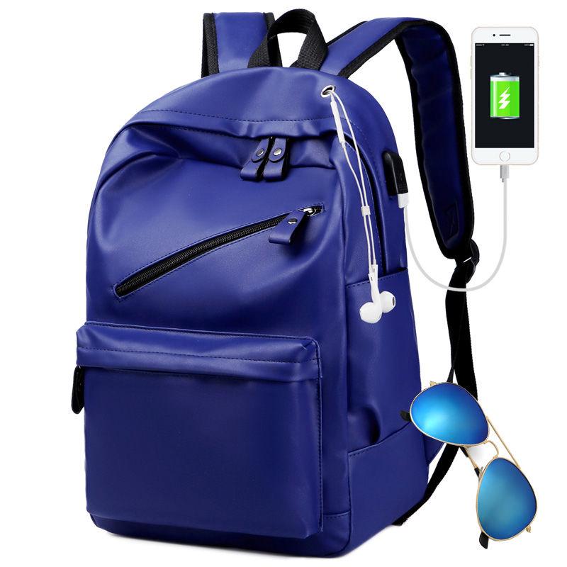 Men Backpack External USB Charge Waterproof Backpack Fashion PU Leather ...