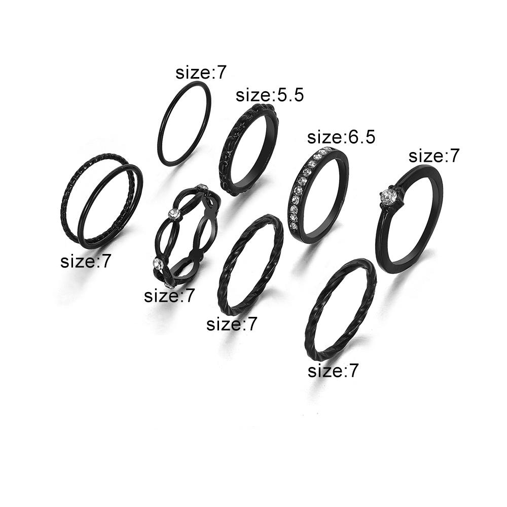 Buy 8PCS Black Metal Zircon Rings Set for Women Minimalist Thin Rings Trendy Jewelry Girls at ...