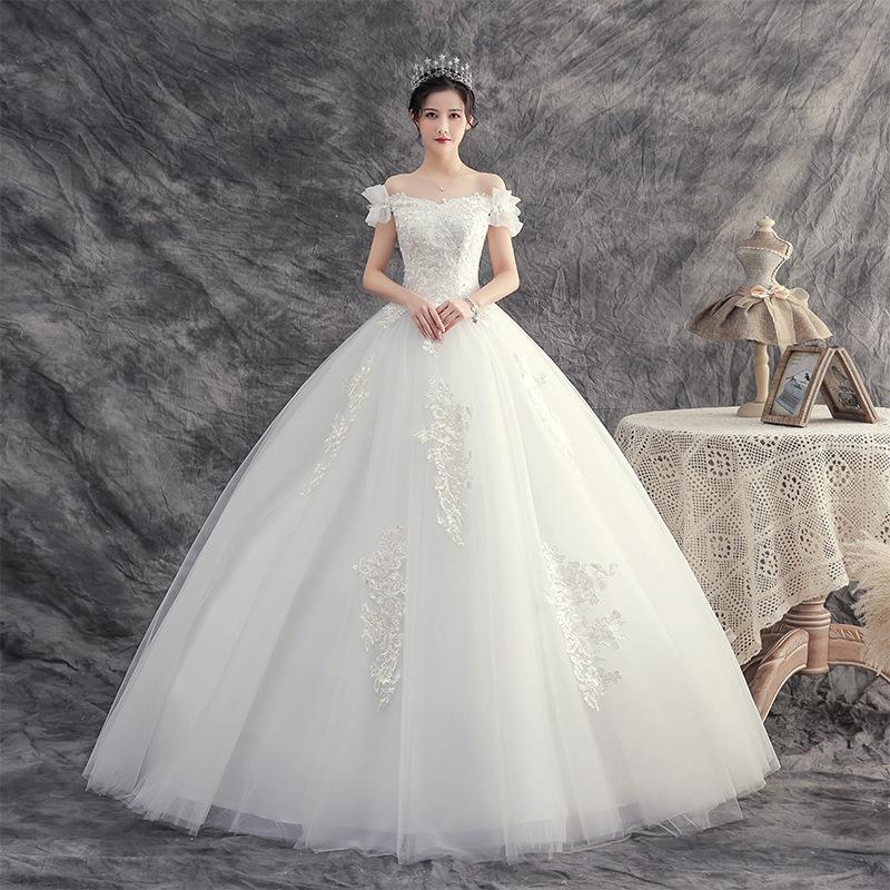Buy Wedding Bride A Shoulder Korean Simple Flush Studio Dress at ...