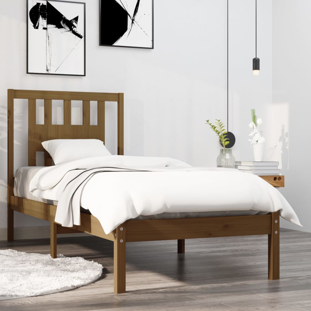 Buy Bed Frame Honey Brown Solid Wood 75x190 cm 2FT6 Small Single at ...