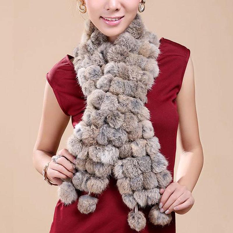 Women Genuine Winter Real Rex Rabbit Fur Balls Scarves Russia uygun ...