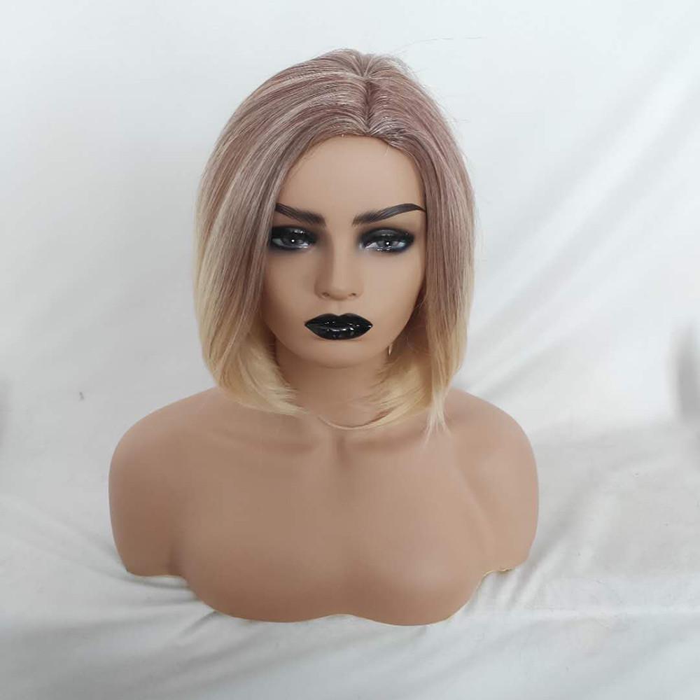 Buy Natural Mix Colors Gold Gradient Short Curly Hair Synthetic Wig ...