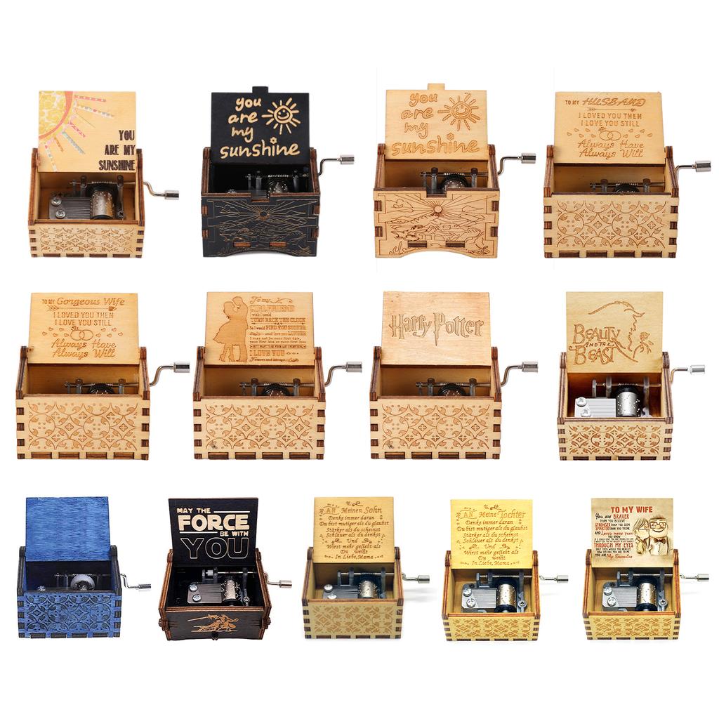 Buy Wooden Music Box, Hand Crank Engraved Musical Box, Valentine Gifts ...