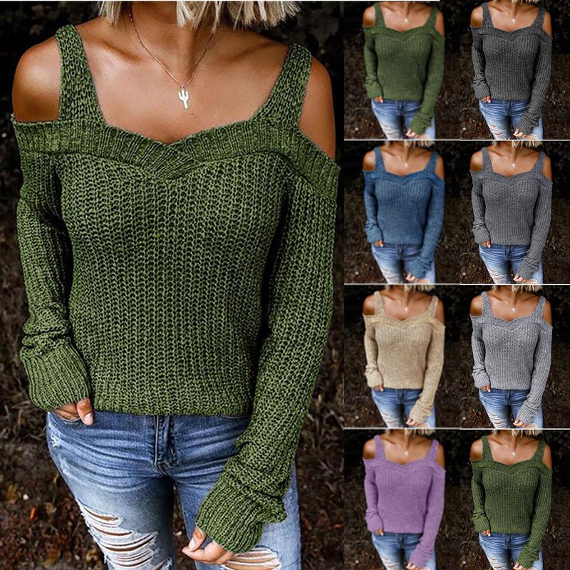 Buy SOC Womens Long Sleeve Cold Shoulder Sweaters Halter Neck Backless ...