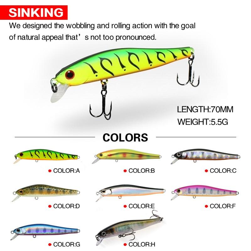Buy 1PCS 70MM 5.5G Sinking Minnow Fishing Lures Artificial Bait 3D Natural Eyes Wobbler Hard ...