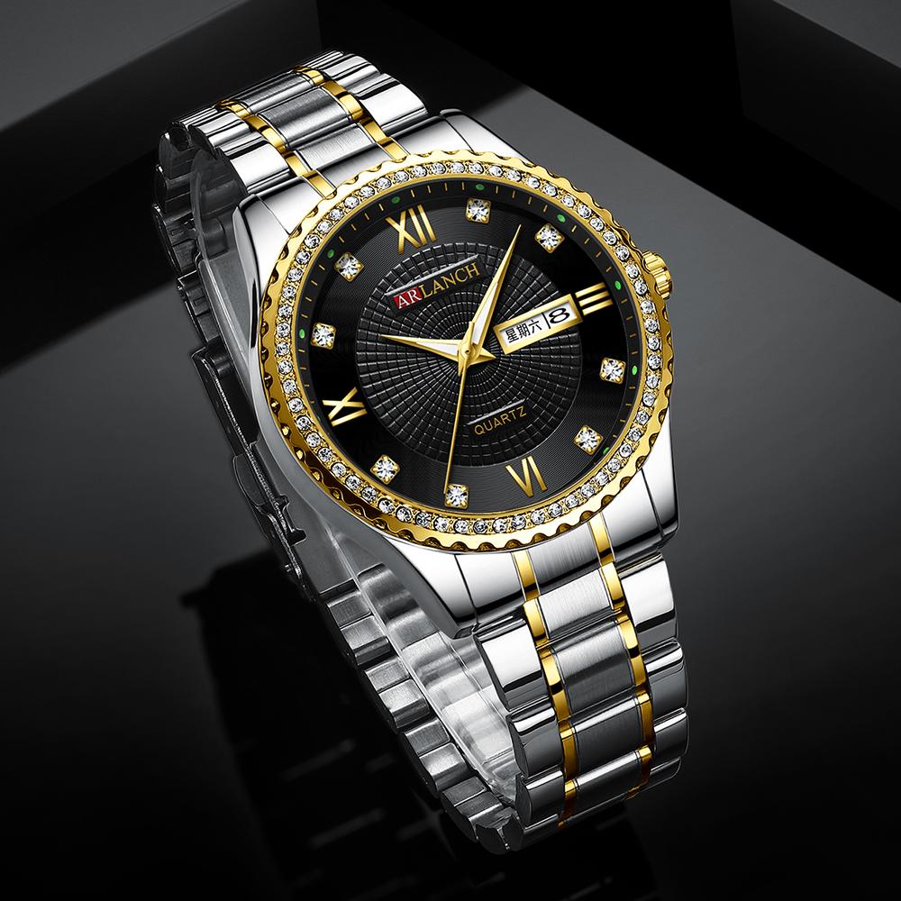 ARLANCH Mens Quartz Watches Top Brand Luxury Gold Stainless Steel ...
