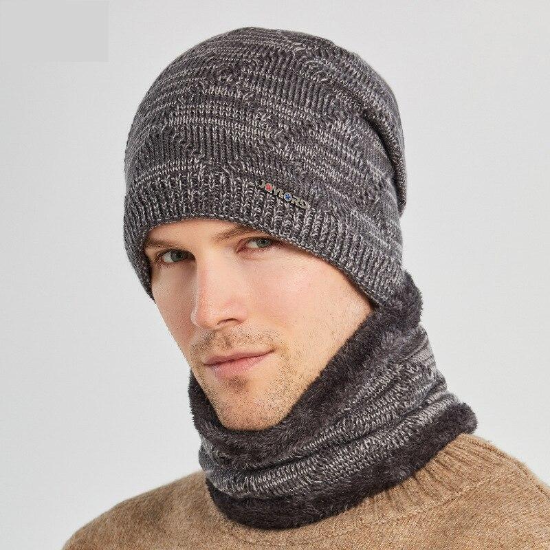 Buy Autumn Winter Hat Men's Knitted Wool Hat Warm Scarf Two-piece Set ...