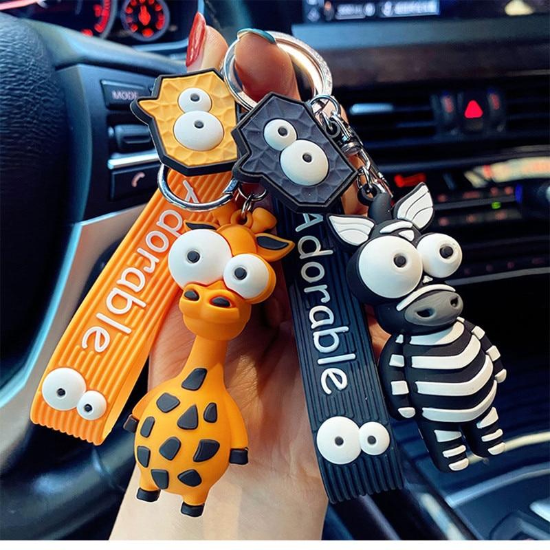 Buy Cartoon Key Chain PVC Zebra Giraffe Funny Toy Keychain Car Key Ring ...