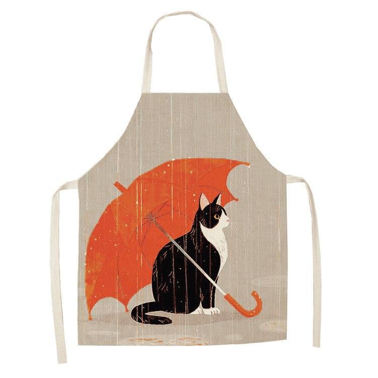 Women Kitchen Apron Cotton Linen Cute Cat Sleeveless Chef Cooking ...