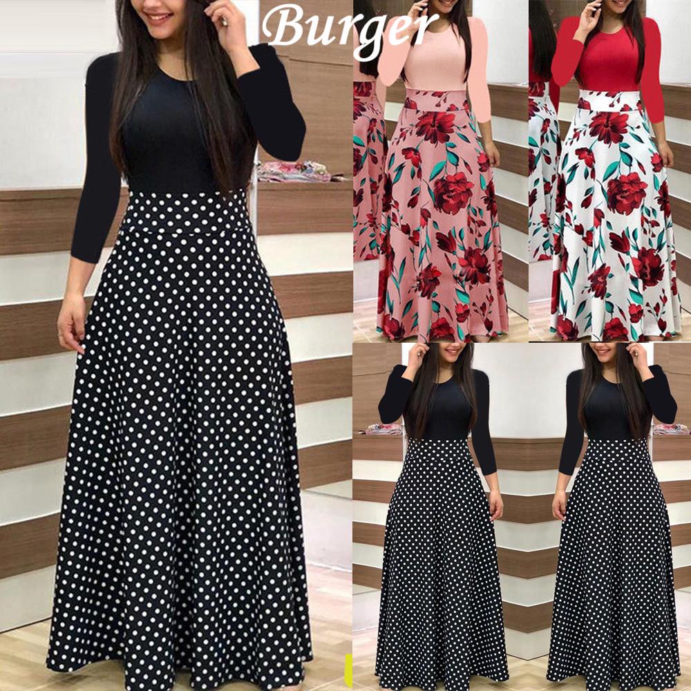 Buy Burger Fashion Women Long Sleeve Floral Boho Print Long Maxi Dress ...