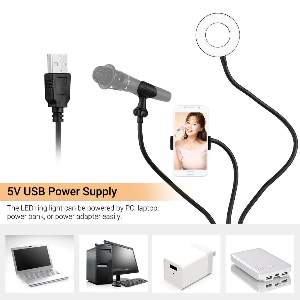 docooler ClipOn Mini USB Ring Light Fillin Lamp 3 Lighting Modes ...