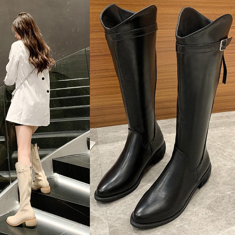 Buy Womens The Knee-High Comfortable Thigh High Black Thick Heel Thigh ...