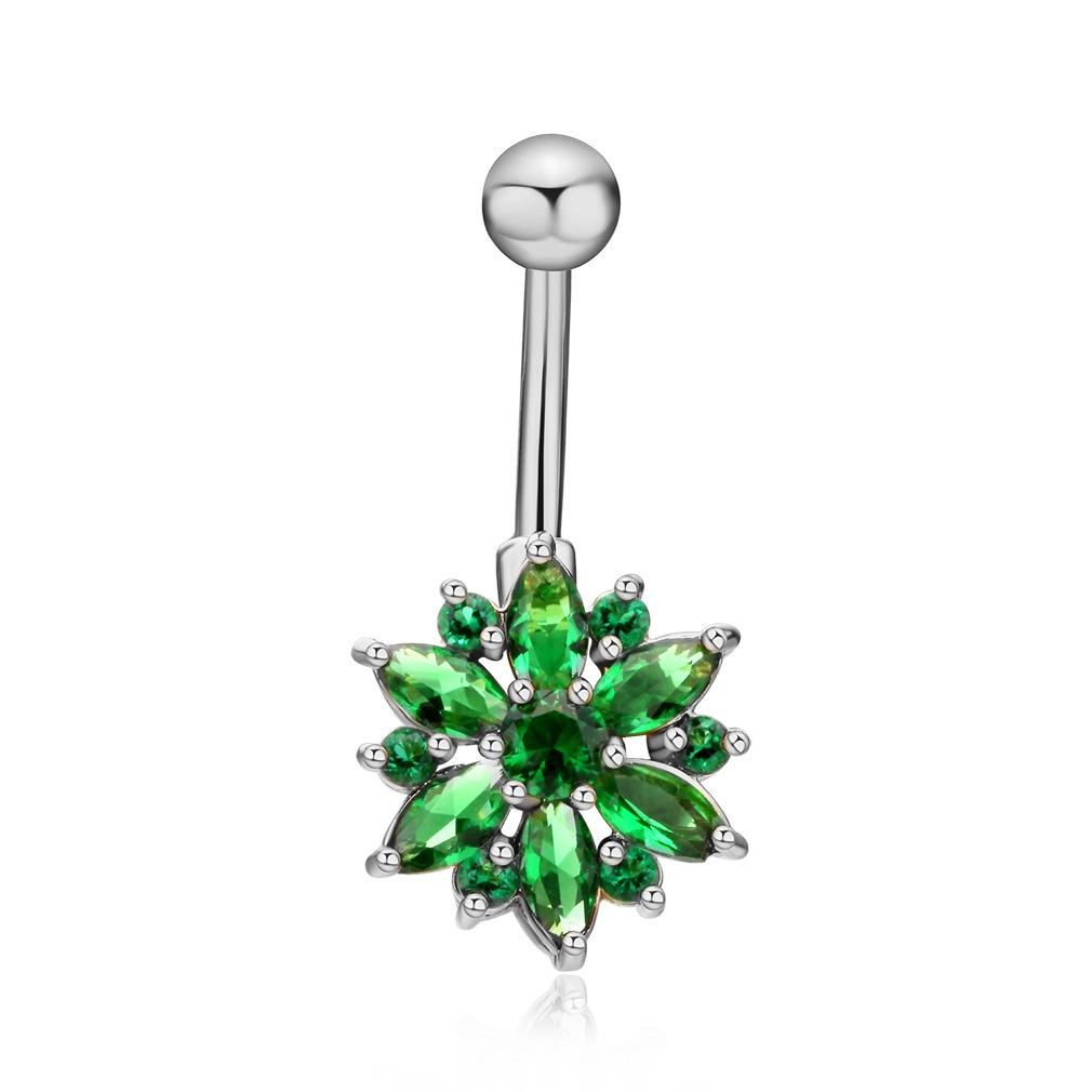 Cheap 316L Stainless Steel Green Flower Crystal Navel Bars Gold Belly ...