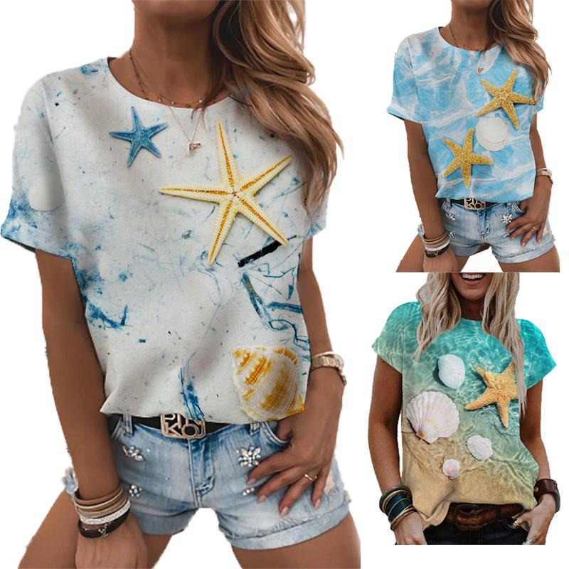 Satın alın Women Ocean Abstract Painting T-shirt Graphic Shell Print ...
