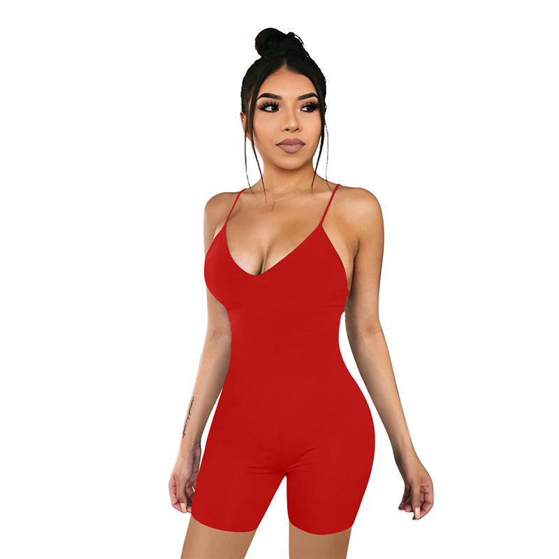 Buy Lady Summer Sexy Sleeveless V Neck Jumpsuit Ladies Solid Color