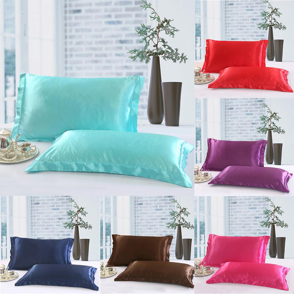 Buy Solid Pillow Case Queen Standard Satin Bedding Pillowcase Smooth ...