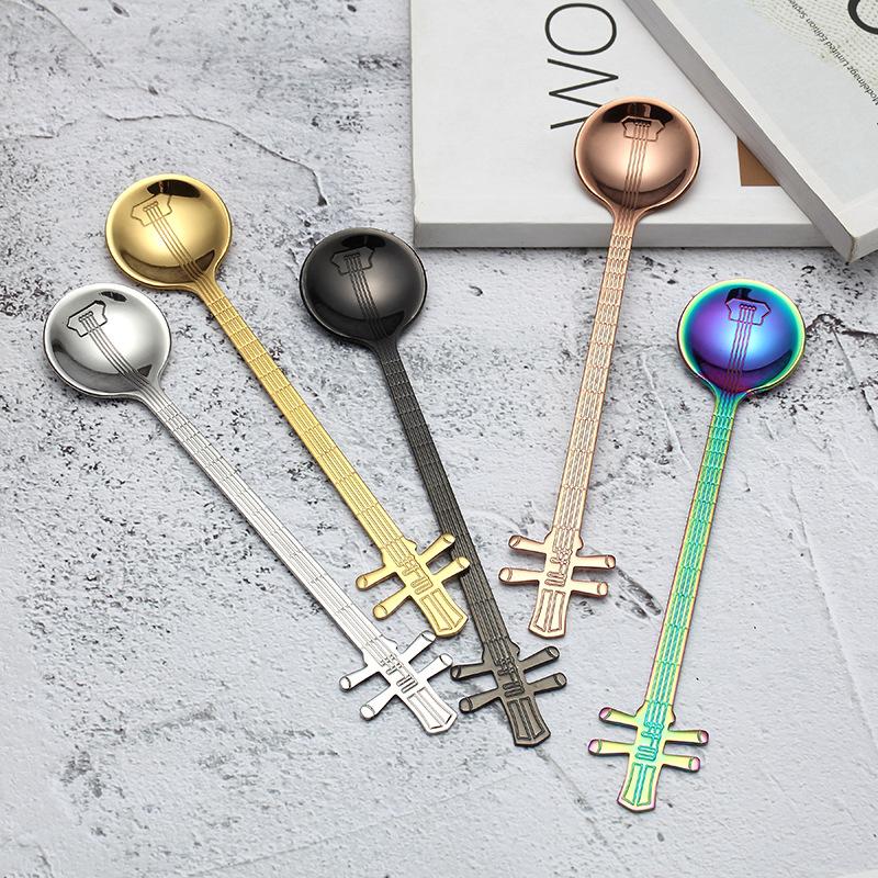 Buy 1PC Teaspoons Music Theme Stainless Steel Guitar Spoons Dessert Tea ...