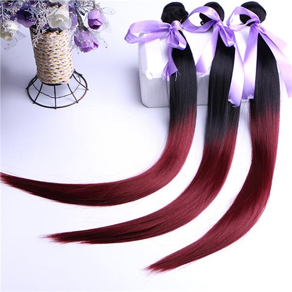 Buy 16 Inch Straight Hair Bundles Black To Wine Red Hair Extensions ...