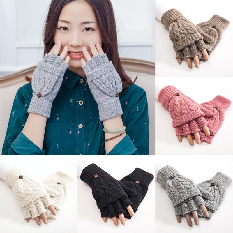 Buy Women Solid Color Lady's Half Finger Crocheted Wool Gloves Hand ...