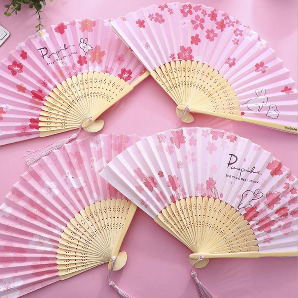 Buy 4pcs Bamboo Hand Fan Mini Hand Fan Portable Flower Shape Folding ...