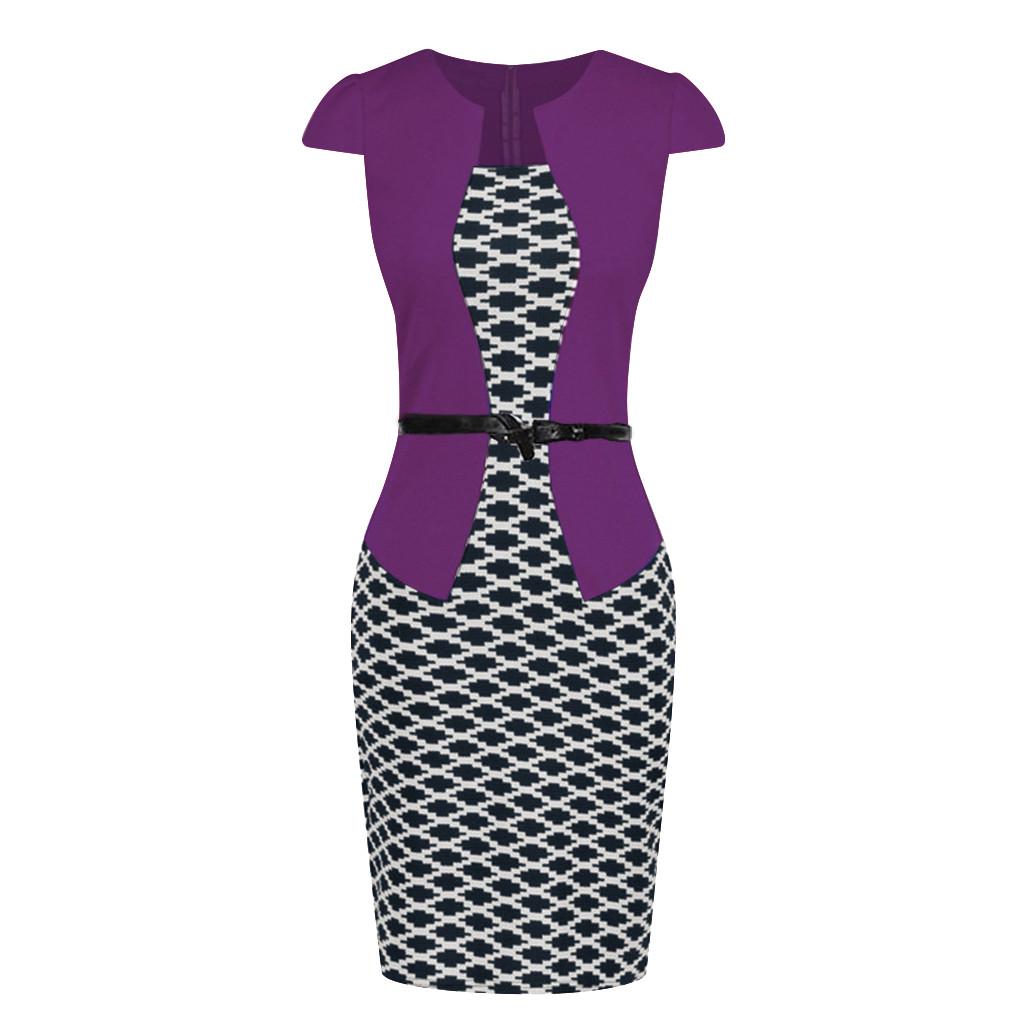 Women Colorblock Plaid Wear To Work Business Party Bodycon One-Piece ...